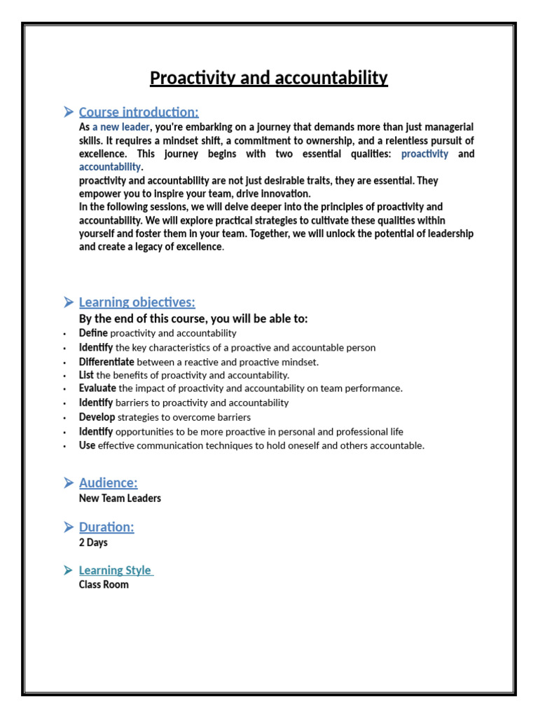 Proactivity and Accountability Outline | PDF