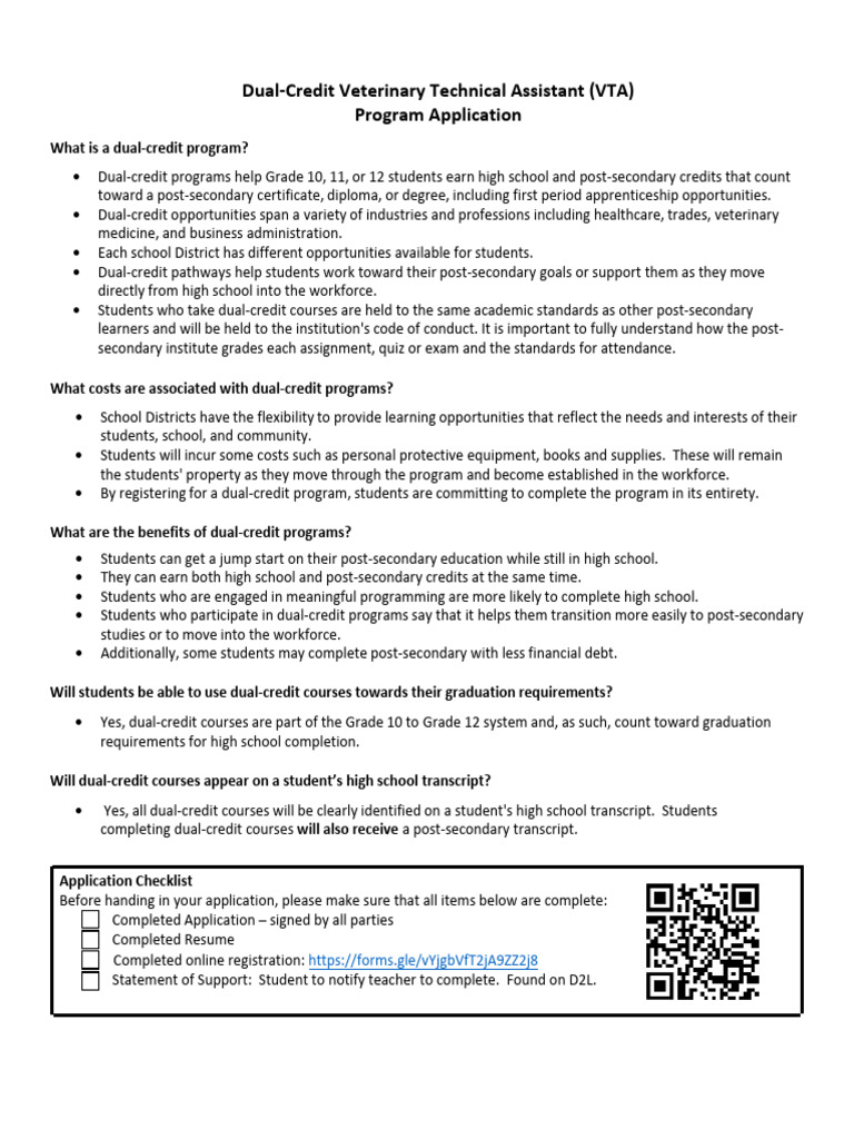 Dual-Credit VTA Program Application | PDF | Veterinary Medicine | Medicine