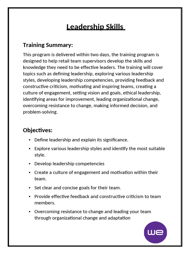 Leadership Skills Outline | PDF