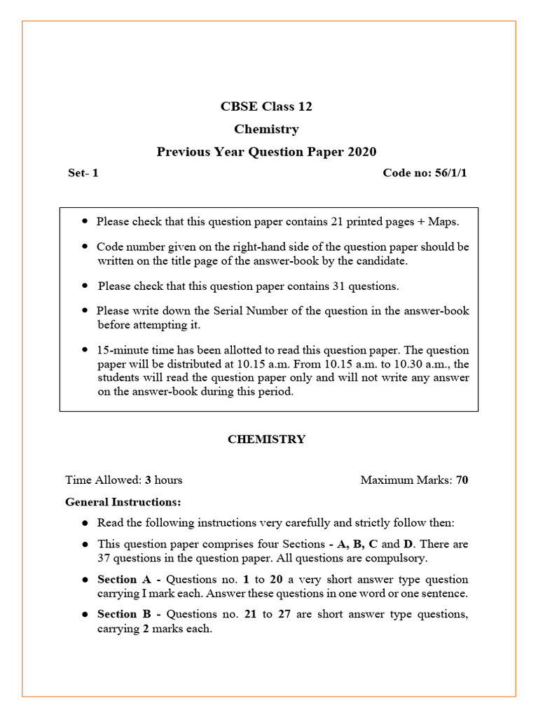 CBSE Previous Year Question Papers Class 12 Chemistry | PDF | Coordination Complex | Chemistry