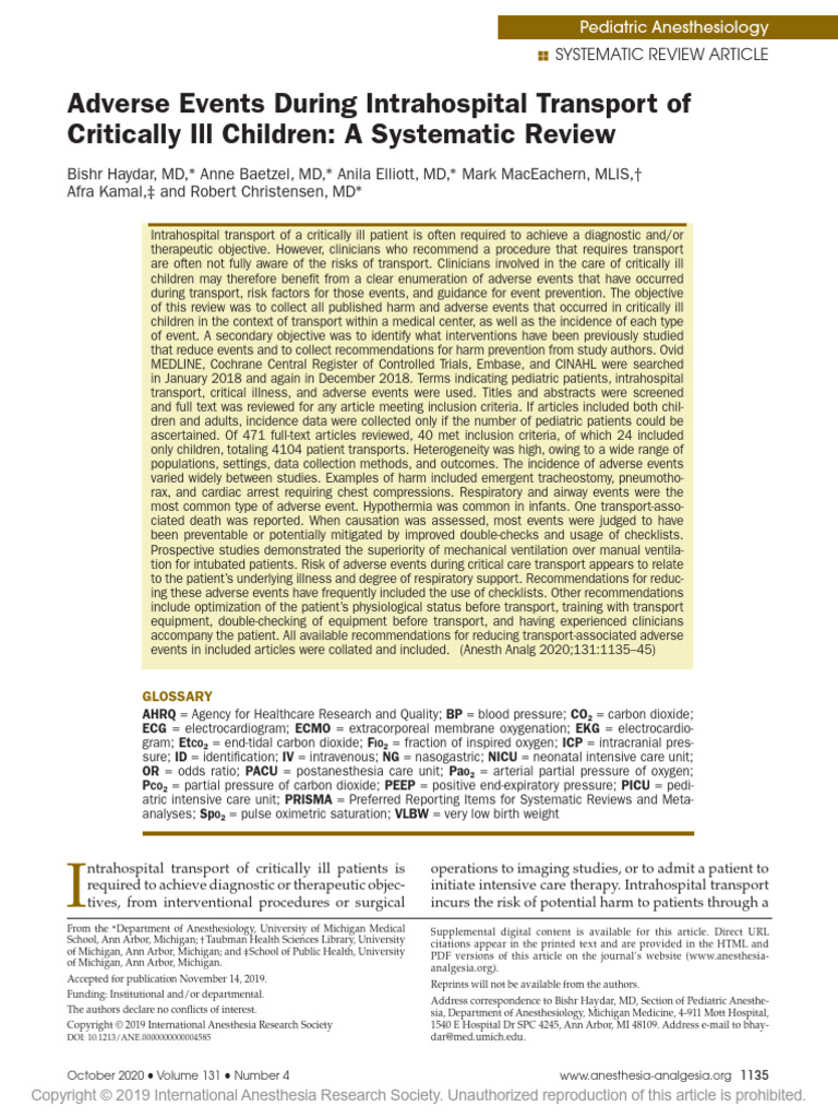 Adverse Events During Intrahospital Transport Of.22 | PDF | Intensive ...