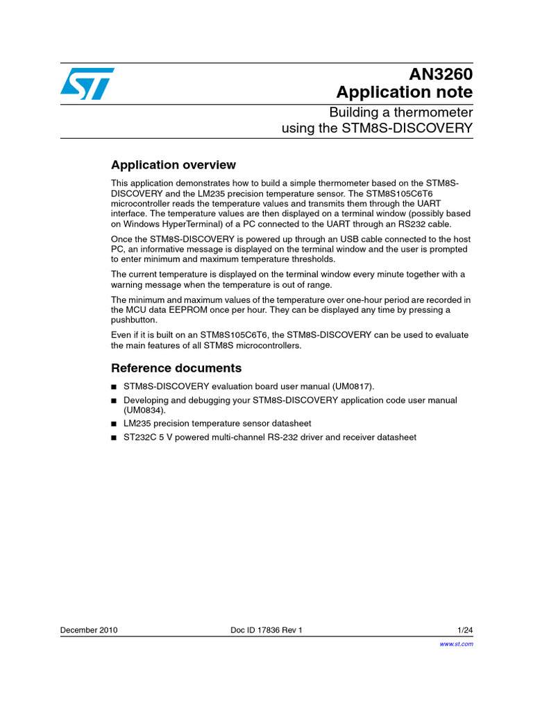 An3260 Building A Thermometer Using The Stm8sdiscovery Stmicroelectronics | PDF | Trademark ...