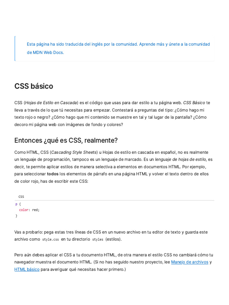 CSS Básico - Aprende Desarrollo Web - MDN | PDF | HTML | Internet