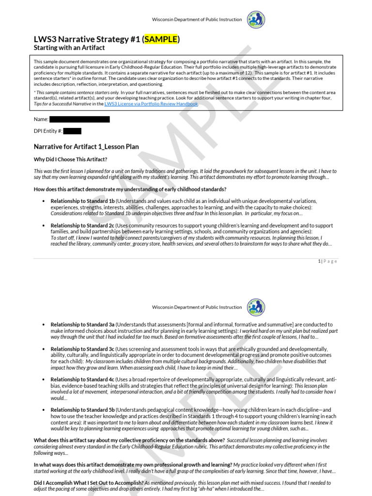 Lws3 Sample Narrative Strategy 1 | PDF | Educational Assessment | Learning
