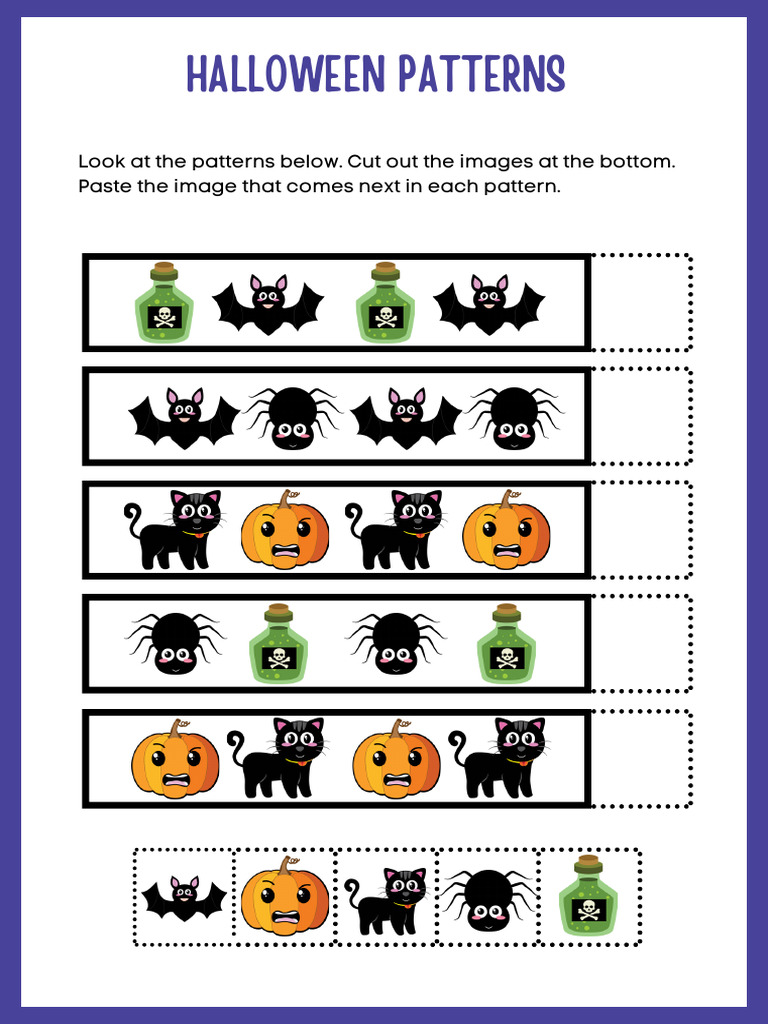 Fun Halloween Patterns Math Worksheets | PDF