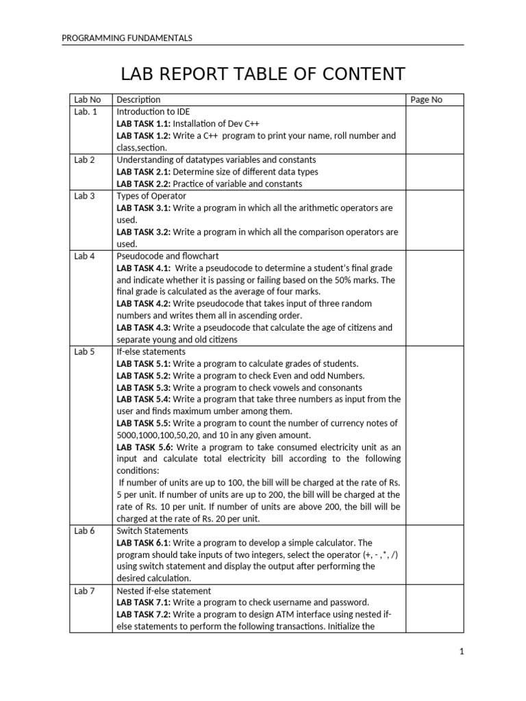 Lab Report Table of Content | PDF | Pointer (Computer Programming) | Integer (Computer Science)
