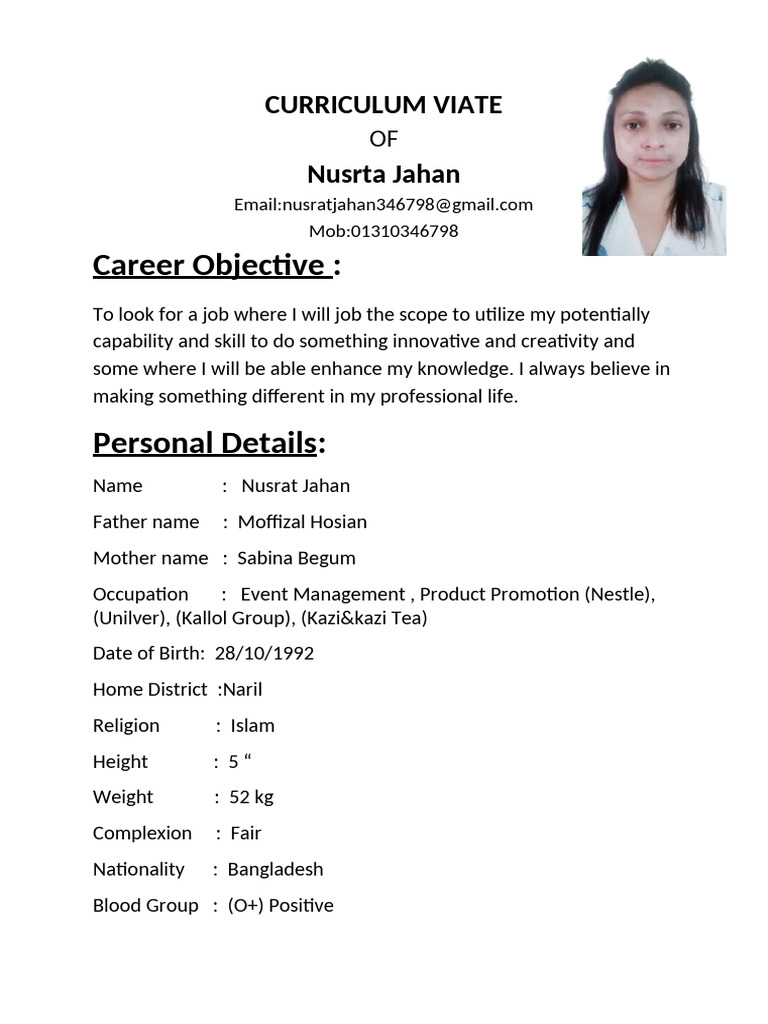 Resume of Nusrat Jahan | PDF