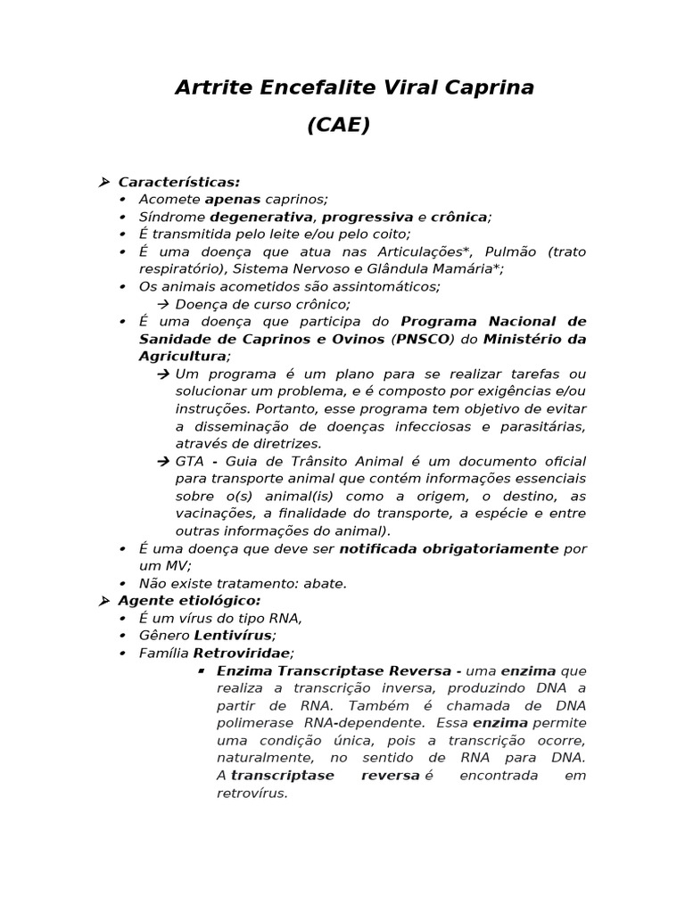 Artrite Encefalite Viral Caprina | PDF | Vírus | Transcriptase Reversa