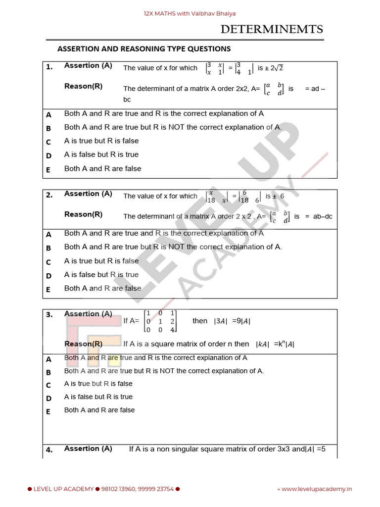 12XM Armcq - Determinemts Cbse | PDF | Mathematical Objects | Functional Analysis