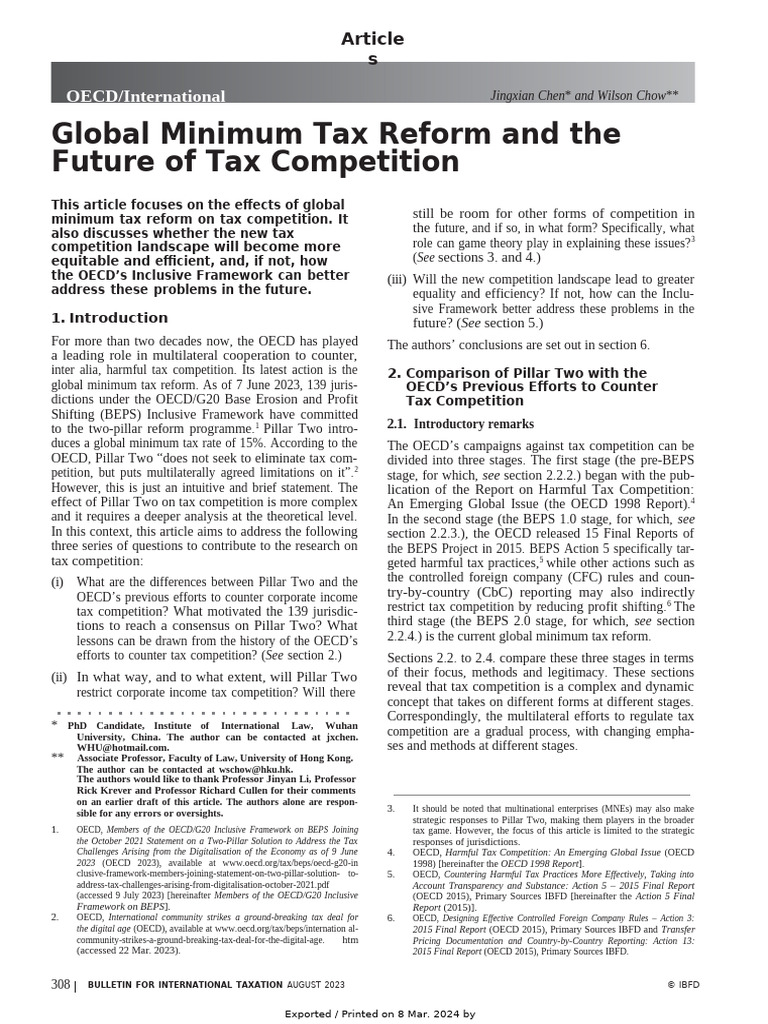 Free Article Global Minimum Tax Reform and The Future of Tax ...