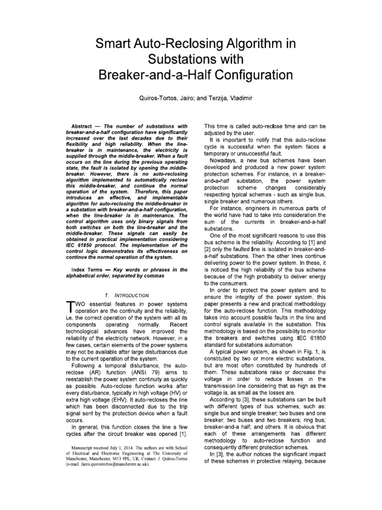 Smart Autoreclosing For One Half Breaker Scheme - 241113 - 140547 | PDF