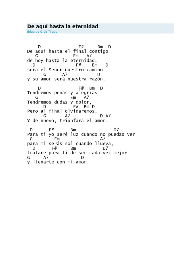 Letra de "De aquí hasta la eternidad" | PDF