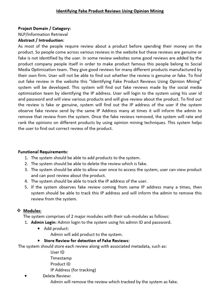 Fake Review Detection | PDF | User (Computing) | Cyberspace