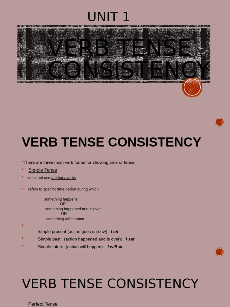 Lecture-1 PEV112 Unit 1 Verb Tense Consistency | PDF | Grammatical ...