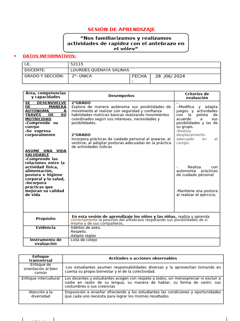 U4 s2 Sesion d3 Fisica Actividades de Rapidez Con El Antebrazo en El Voley | PDF | Aprendizaje ...