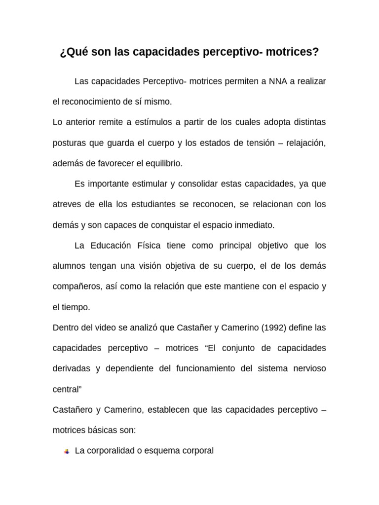 ¿Qué Son Las Capacidades Perceptivo - Motrices? | PDF