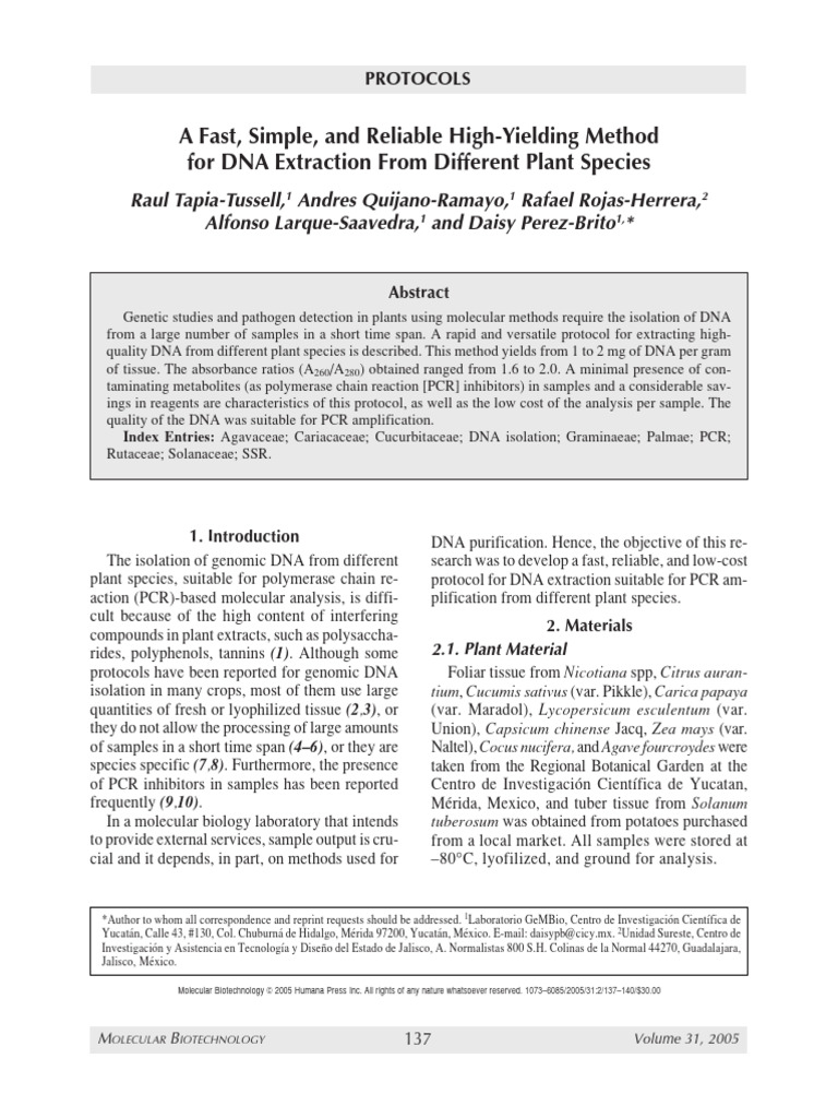 Protocolo 5 Tapia Et Al | PDF | Polymerase Chain Reaction | Genetics