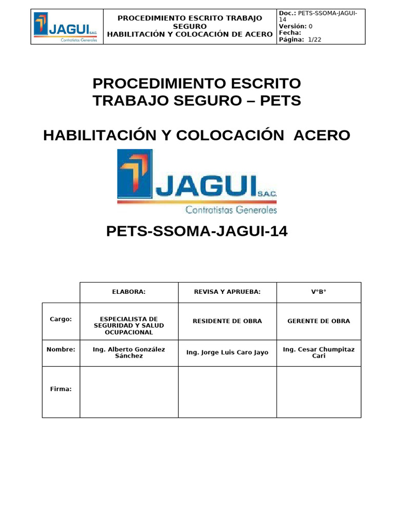 Pets-Ssoma-Jagui-14 Habilitación de Acero | PDF | Acero | Seguridad y ...