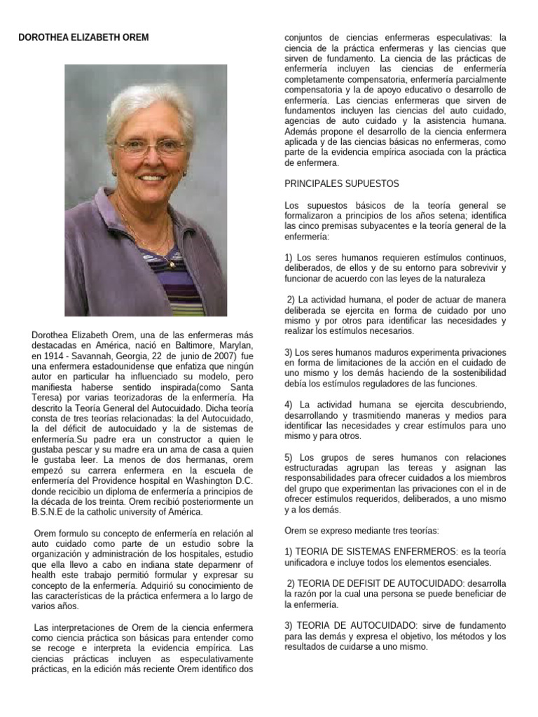 Dorothea Elizabeth Orem | PDF | Enfermería | Teoría