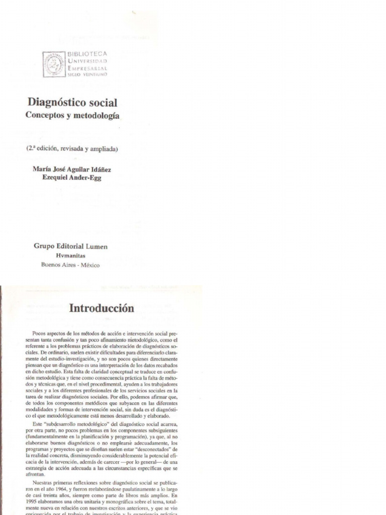 Texto Diagnostico Social ANDER-EGG Ezequiel | PDF | Diagnostico medico | Medicina
