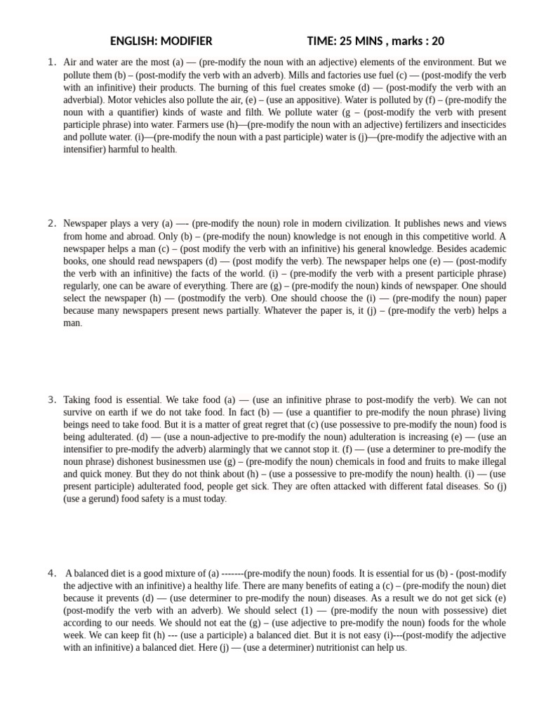 ENGLISH-modifier exam | PDF | Verb | Adjective