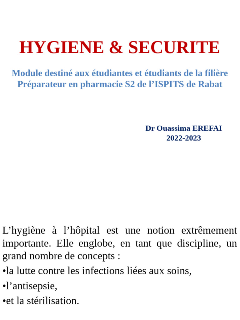 Hygiène et sécurité hospitalière 2023 | PDF | Infection nosocomiale ...
