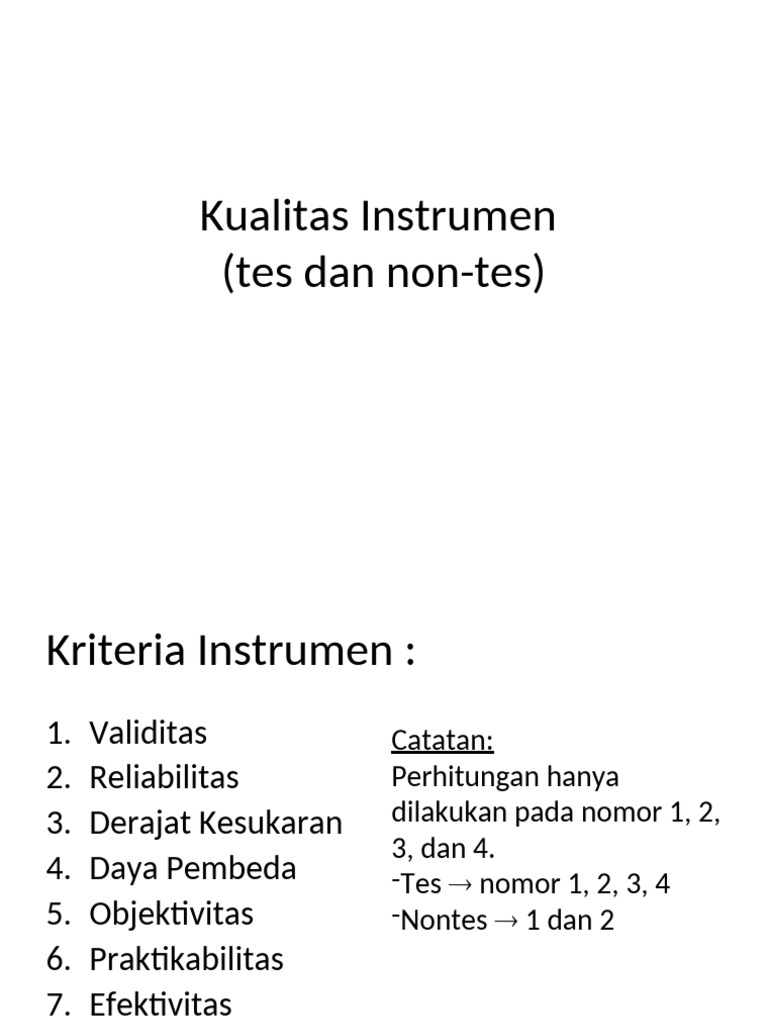 Kualitas Instrumen (Validitas, Reliabilitas) | PDF