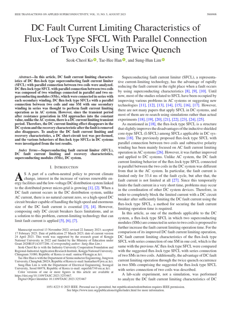 Dc Fault Current Limiting Characteristics Of Flux Lock Type Sfcl With
