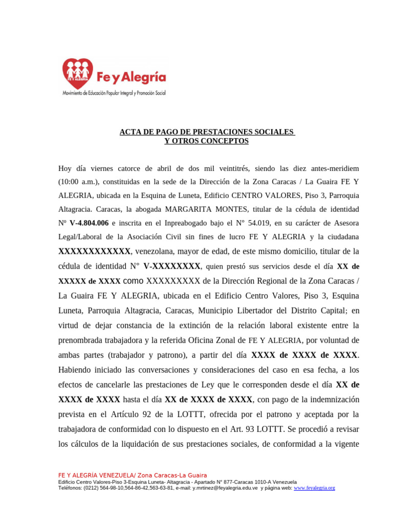 1 Acta Pago de Prestaciones | PDF | Venezuela