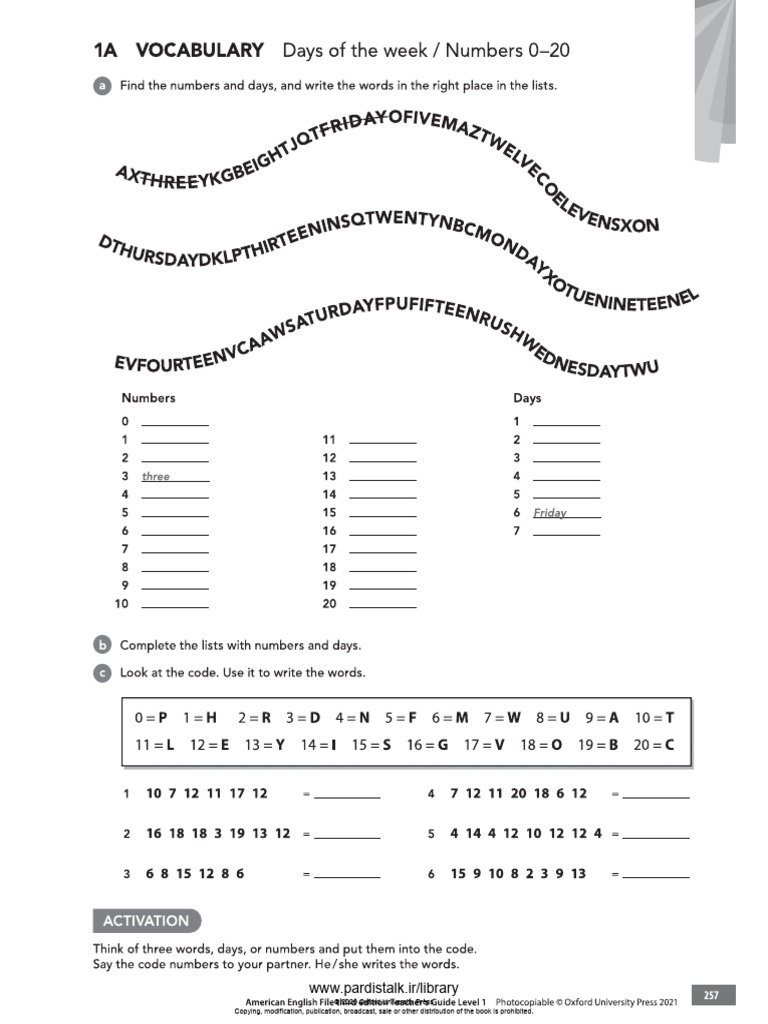 Vocabulary Activity 1A | PDF