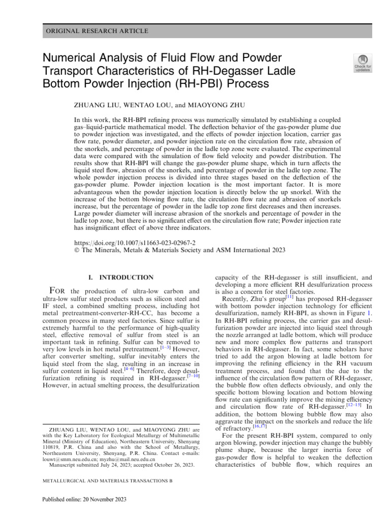2023 - Liu Et Al. - RH-Degasser Ladle Bottom Powder Injection (RH-PBI ...
