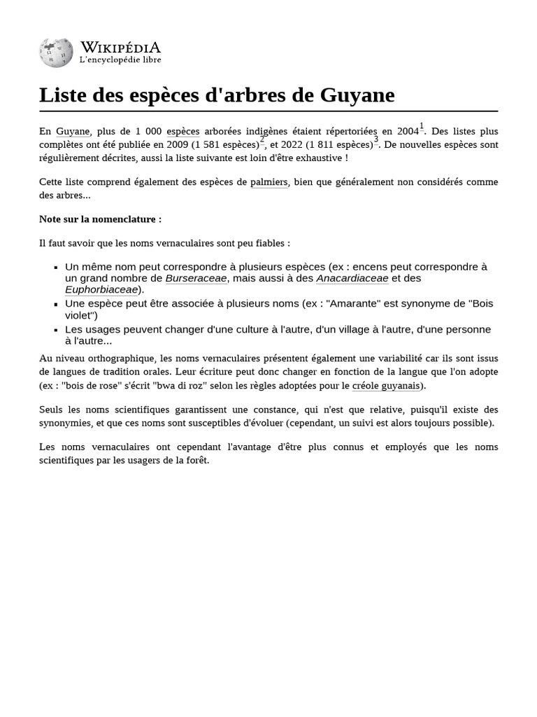 Liste des arbres de Guyane | PDF