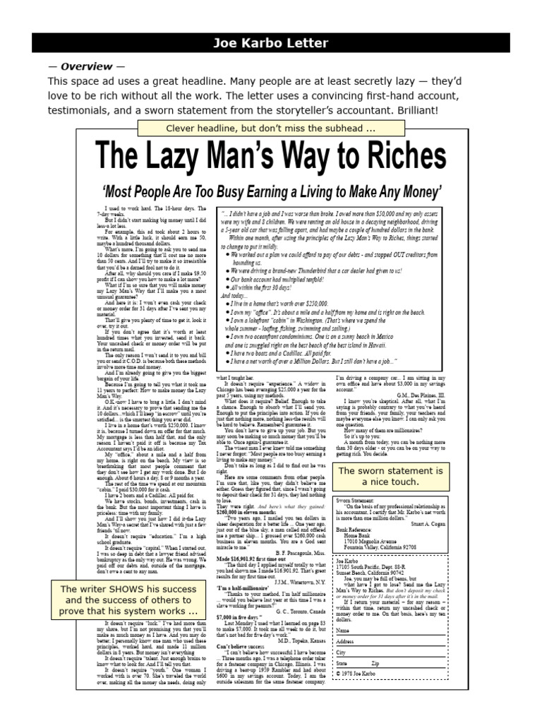 Joe Karbo - The Lazy Man's Way To Riches - SWIPE | PDF