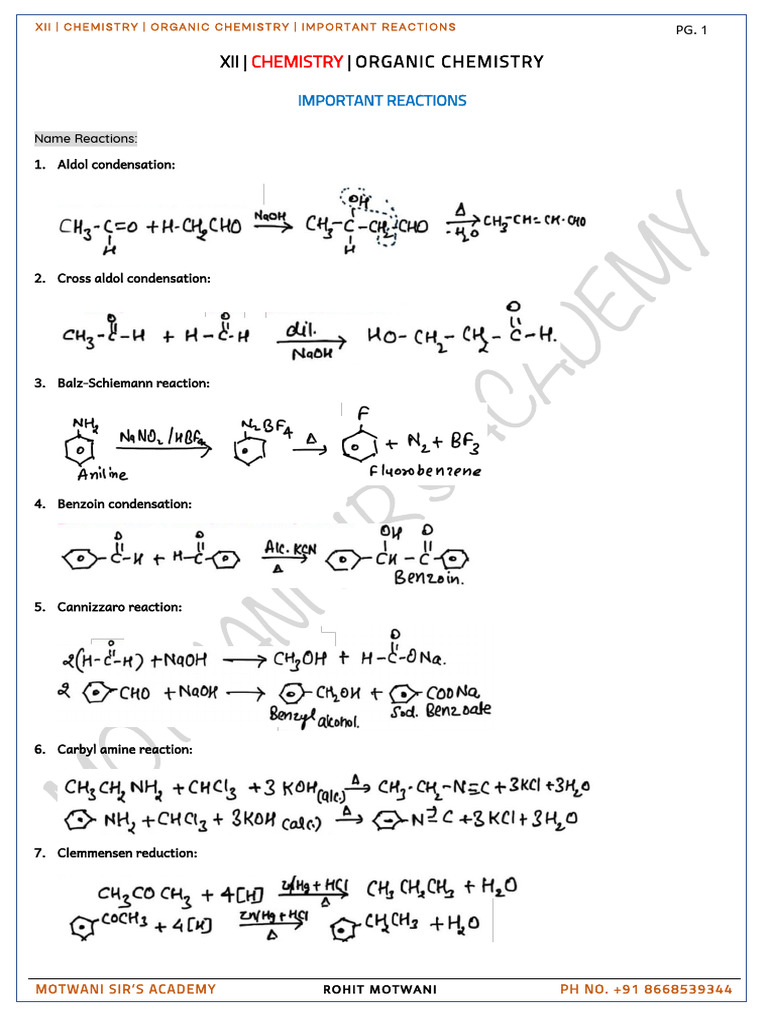 Key Organic Chemistry Reactions | PDF