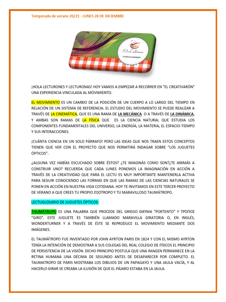 Zootropo y Taumátropo 28 de Diciembre | PDF