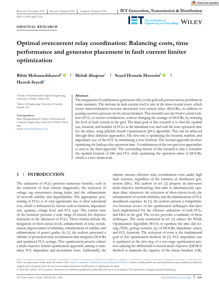Optimal Overcurrent Relay Coordination Balancing Costs, Time Performance and Generator Placement ...