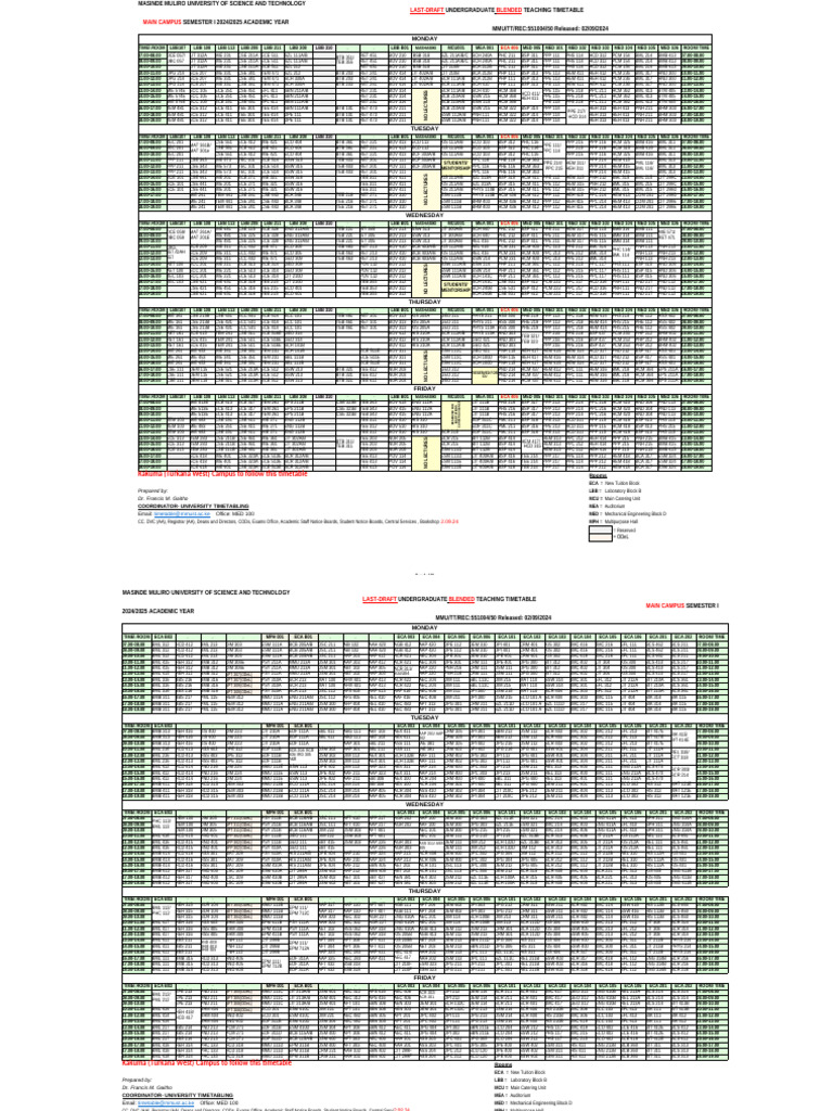 Last-Draft Teaching Timetables Semester 1 2024 2025 | PDF