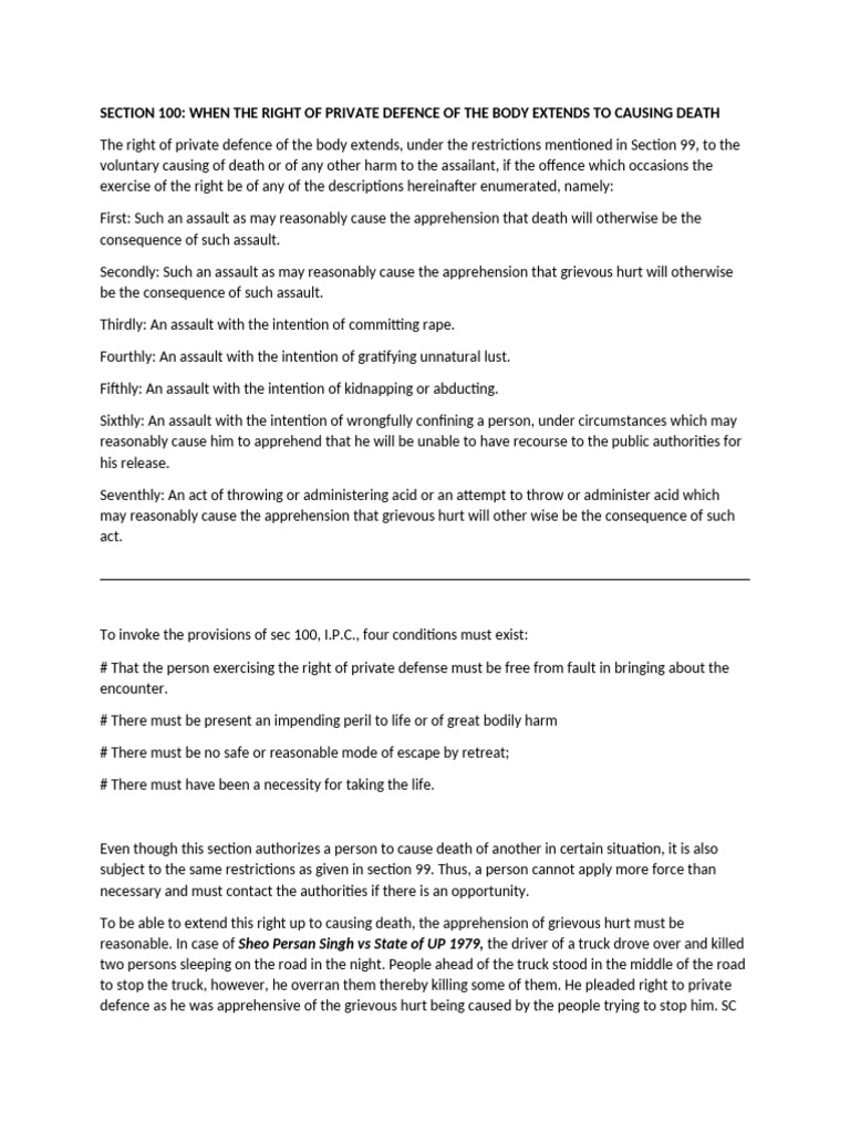 sec 100 ipc | PDF | Assault | Justice