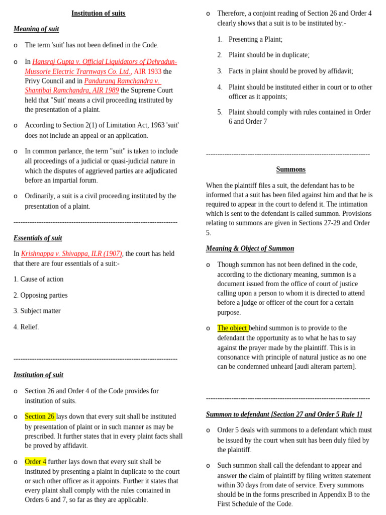 Institution Of Suits Pdf Lawsuit Joinder
