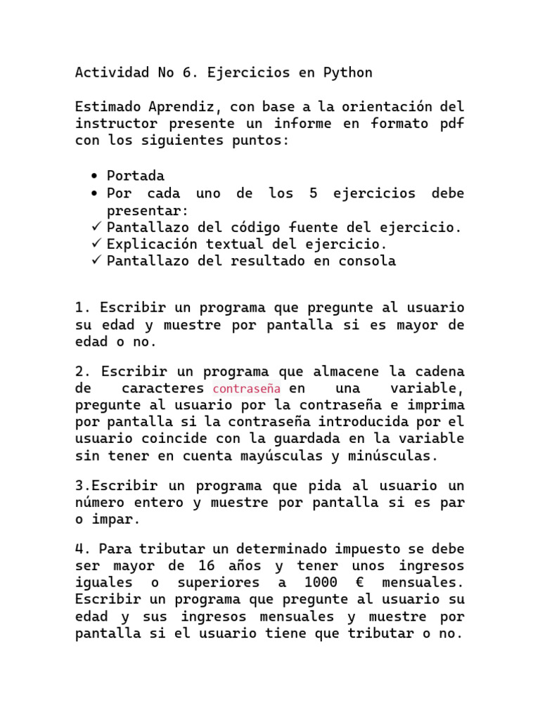 Actividad No 6 Ejercicios en Python | PDF
