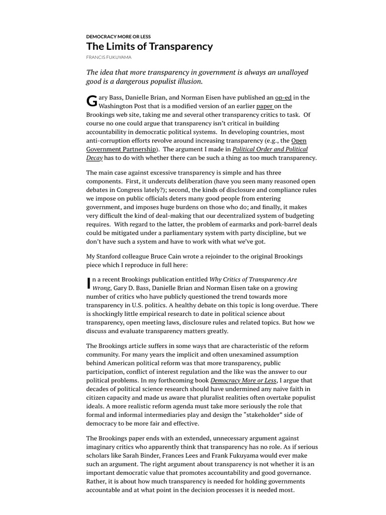 Fukuyama The Limits of Transparency | PDF | Transparency (Behavior) | Democracy