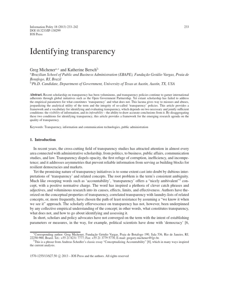 Framework for Evaluating Transparency | PDF | Information | Concept