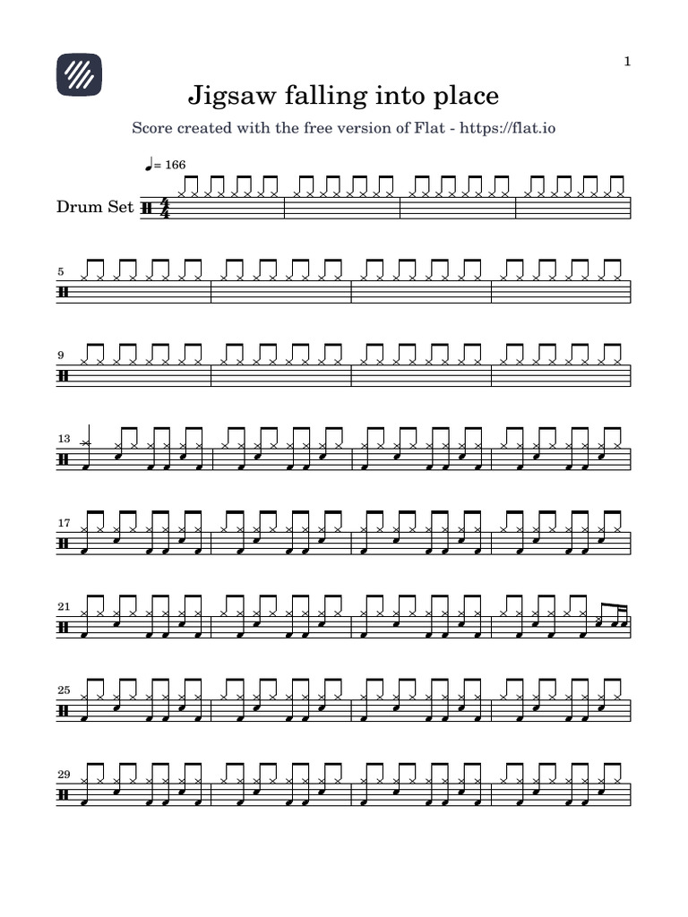 Jigsaw Falling Into Place Drum Score | PDF
