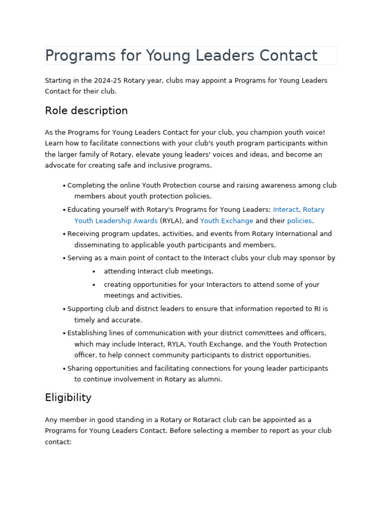 Programs For Young Leaders Contact | PDF | Communication | Human ...