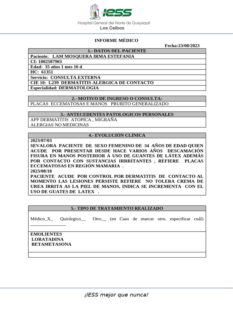 000formato de Informe Medico Pac Lam | PDF