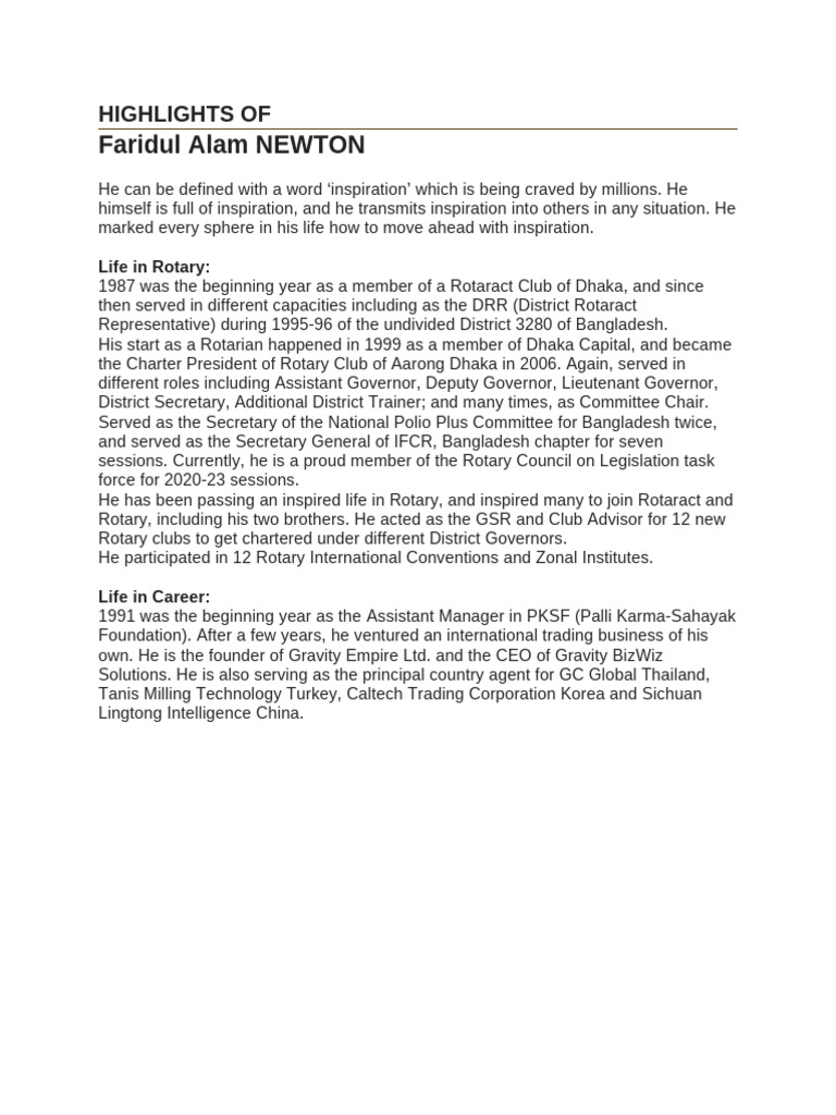 PP Faridul Alam Newton - Highlights | PDF