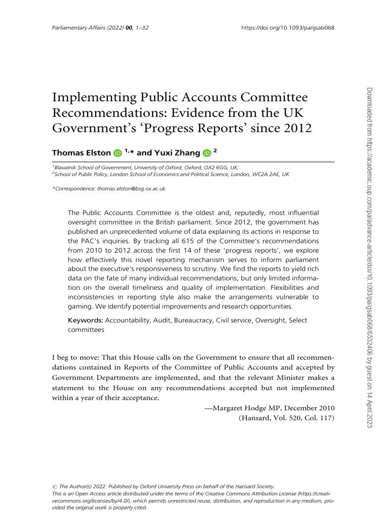 Implementing Public Accounts Committee Recommendations - Evidence From ...