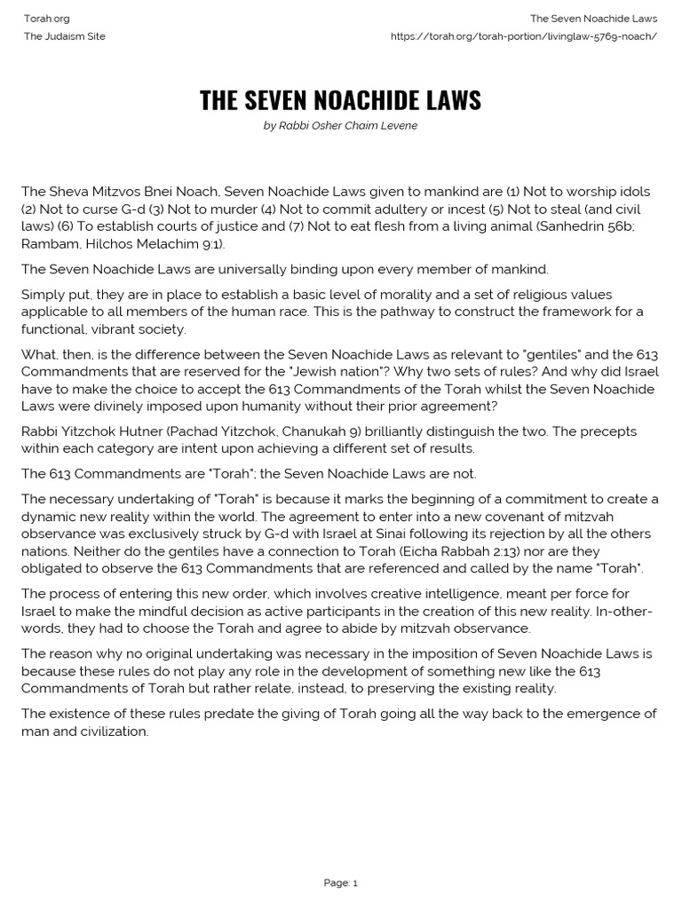 The Seven Noachide Laws | PDF | Mitzvah | Jewish Theology