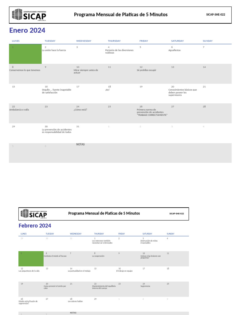 Programa de Pláticas de 5 Minutos 2025 | PDF