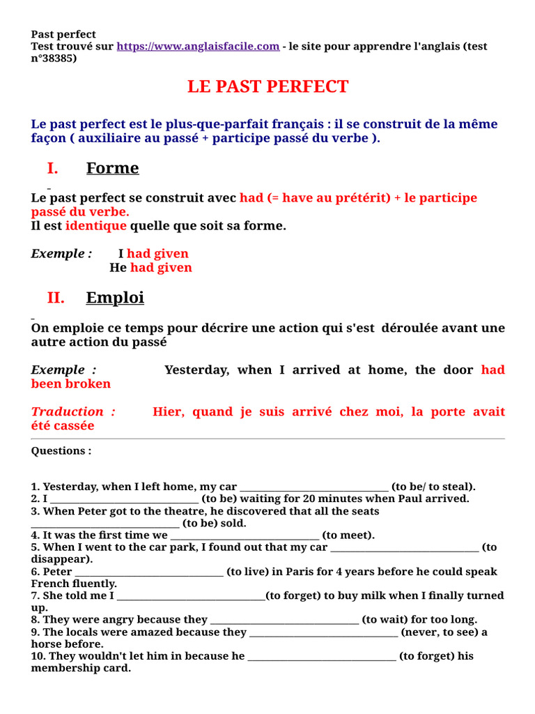 Past Perfect | PDF